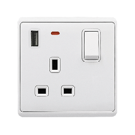 LONDON single socket 1P button switch neon+USB white | Homefinishing