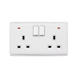 LONDON double socket with 2P button switch neon white | Homefinishing